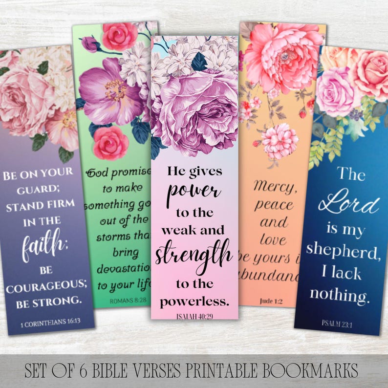 Set of 6 Inspirational Bible Verse Bookmarks | Printable Scripture ...