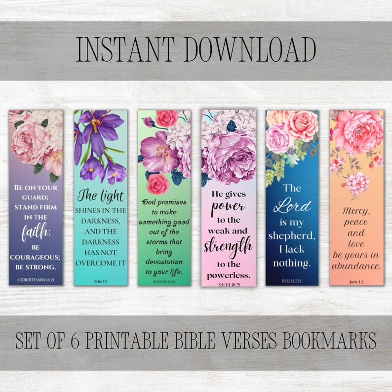 Set of 6 Inspirational Bible Verse Bookmarks | Printable Scripture ...