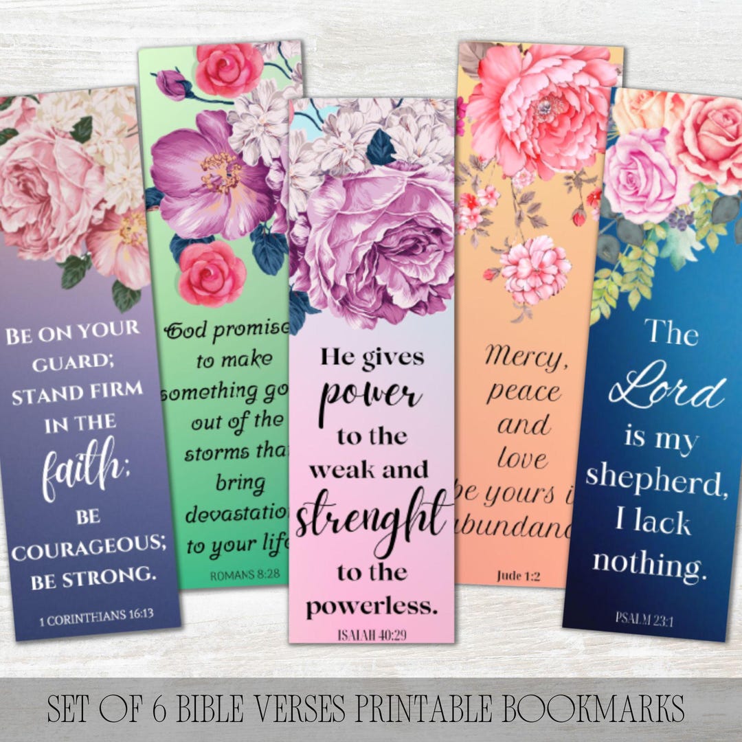 Set of 6 Inspirational Bible Verse Bookmarks Printable Scripture ...