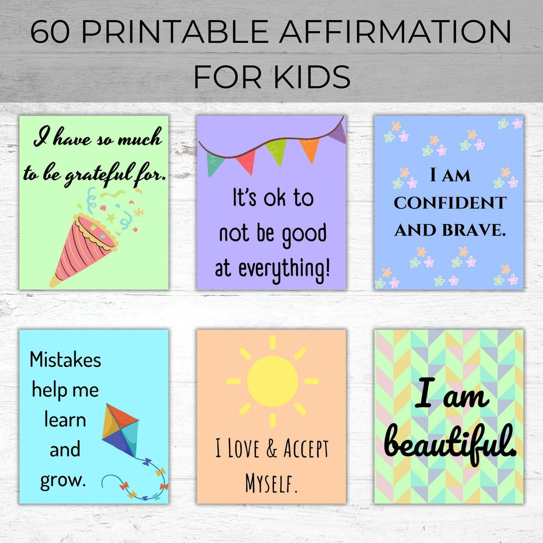 Positive Affirmation Cards for Kids | 60 Children Motivational Cards ...
