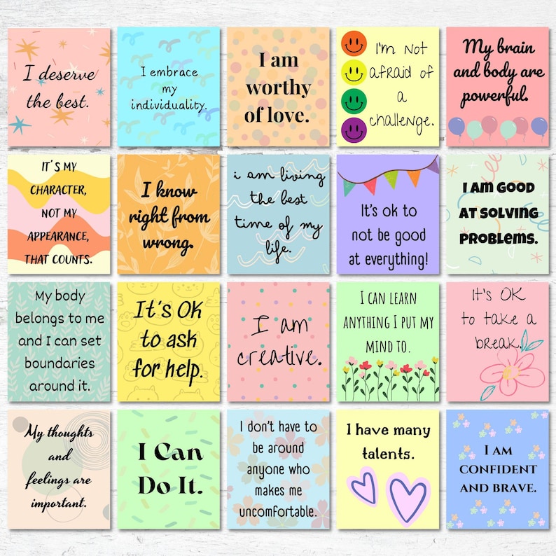Positive Affirmation Cards for Kids | 60 Children Motivational Cards ...