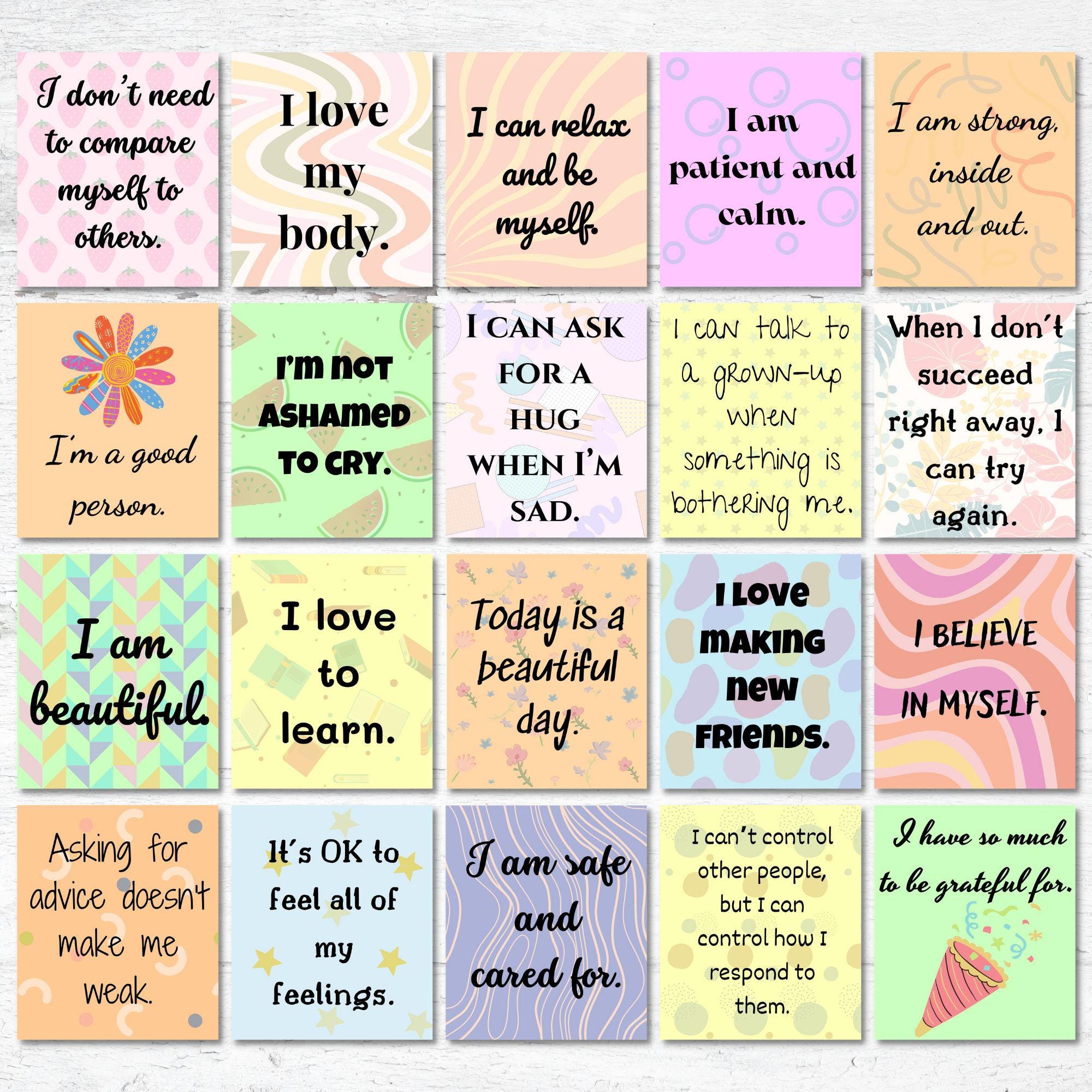 Positive Affirmation Cards for Kids | 60 Children Motivational Cards ...