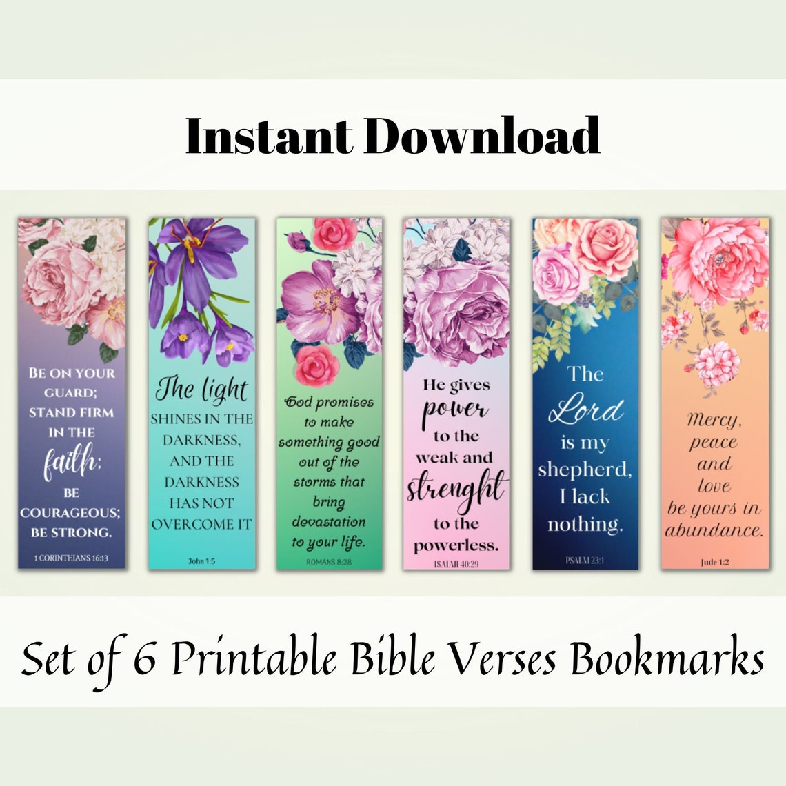 Set of 6 Inspirational Bible Verse Bookmarks Printable Scripture ...