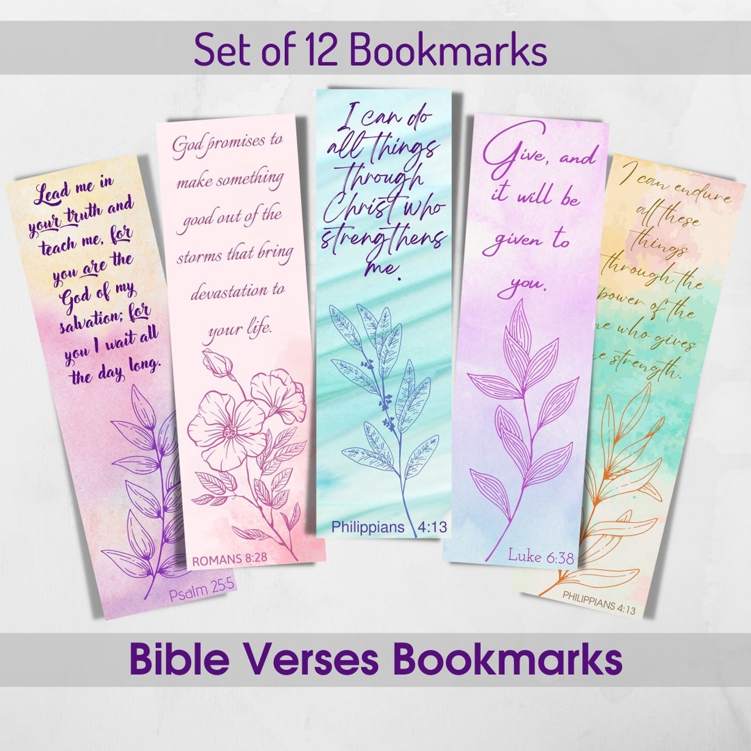 12 Printable Bible Bookmark | Bible Verse Bookmark | Christian Bookmark | Watercolor Bookmarks ...