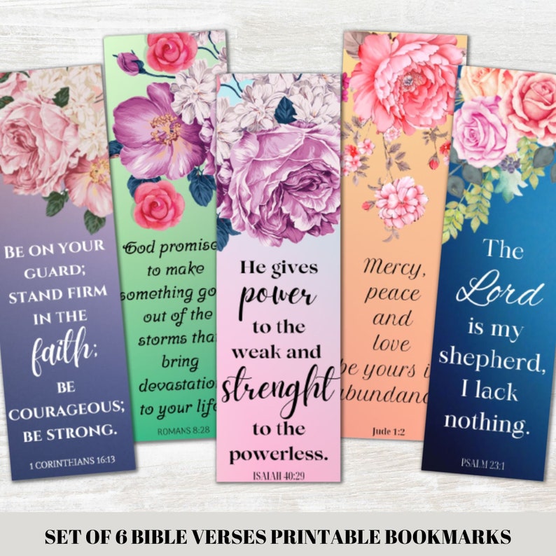 Set of 6 Inspirational Bible Verse Bookmarks Printable Scripture ...