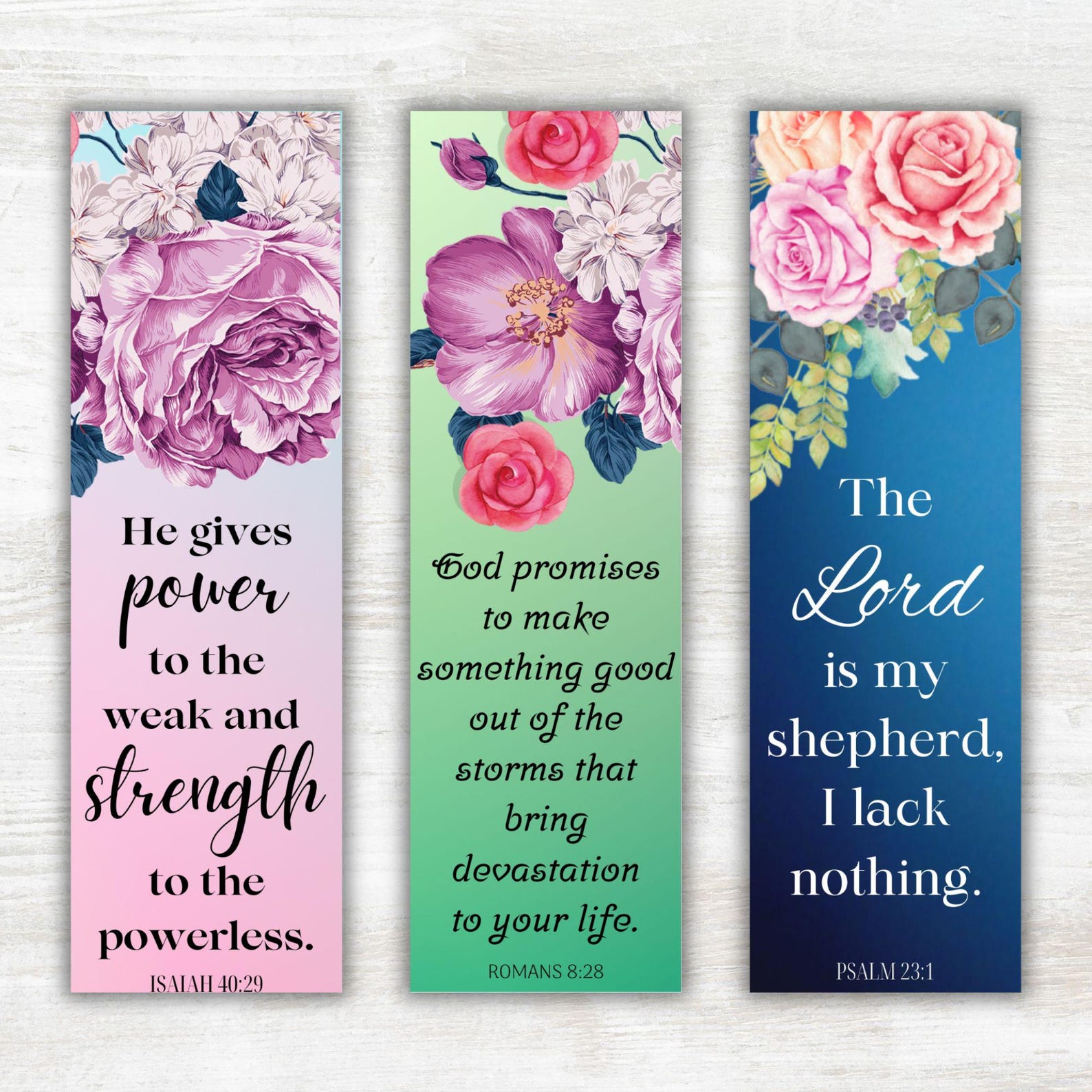 Set of 6 Inspirational Bible Verse Bookmarks | Printable Scripture ...