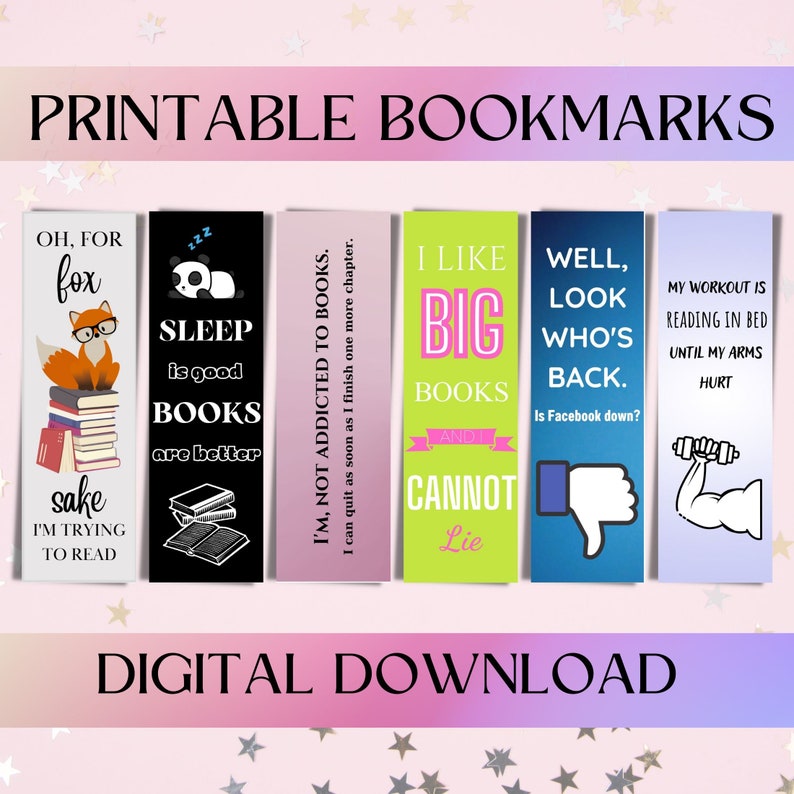 Book Lovers Funny Quotes Bookmark Set of 6 - Printable Digital Download ...