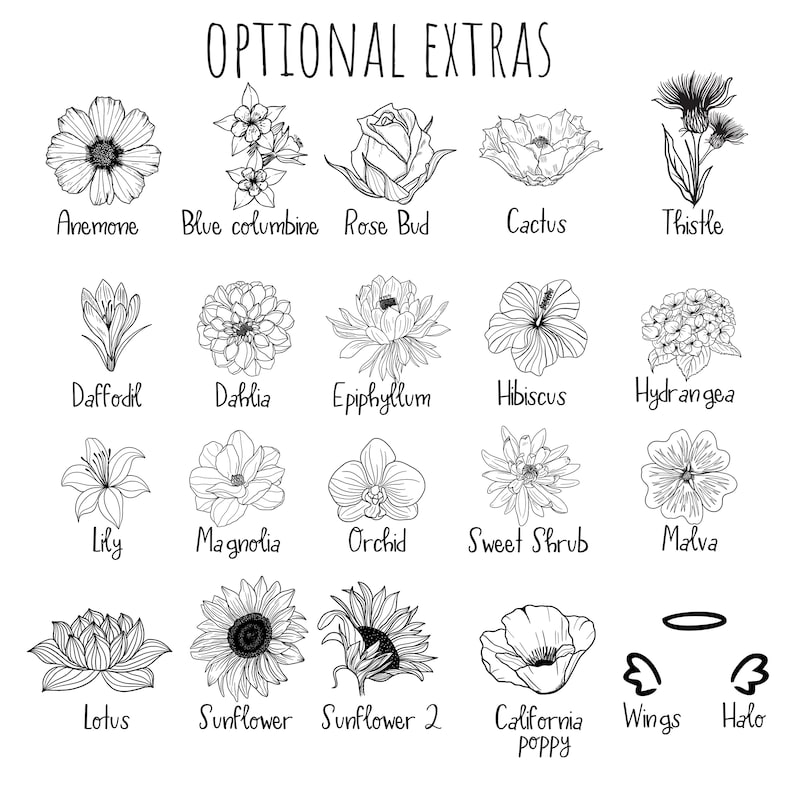 Custom Name Design Line Art Birth Flower Tattoo Design - Etsy