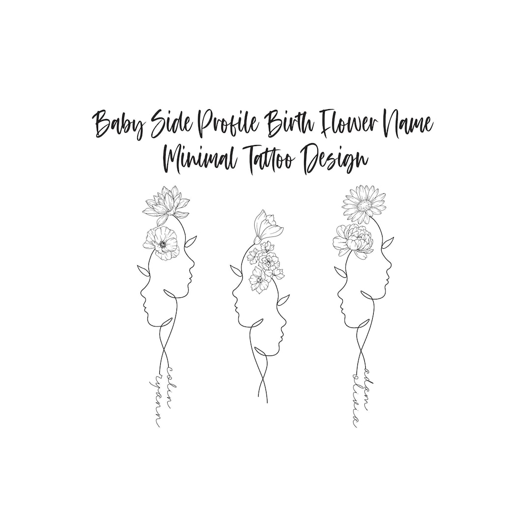 Custom Baby Side Profile Birth Flower Bouquet Design , Name & Flower ...