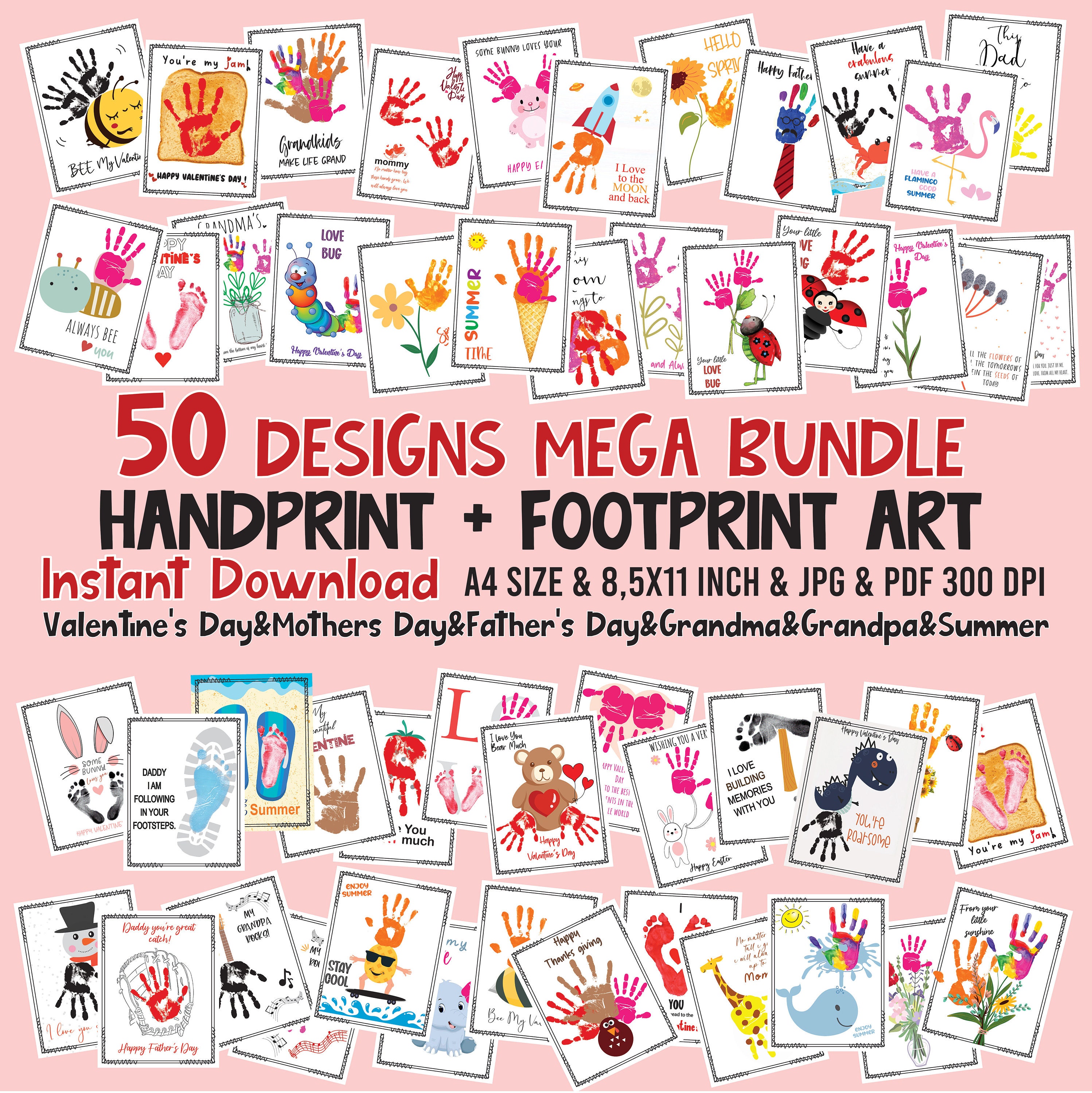 Handprint Keepsake Art: 50 Designs, Kids DIY Card (digital Download) - Etsy