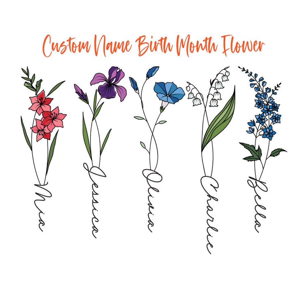 Custom Name Flower With Color |long Sleeve Birth Flower Tattoo|floral ...