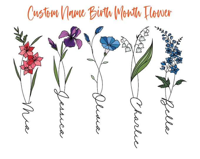 Custom Name Flower Part 2 Birth Flower Gift Tattoo Comission SVG Floral ...