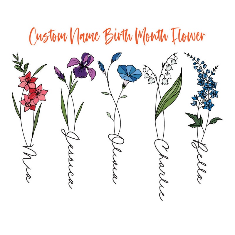Birth Flower Name Tattoo Template - Etsy