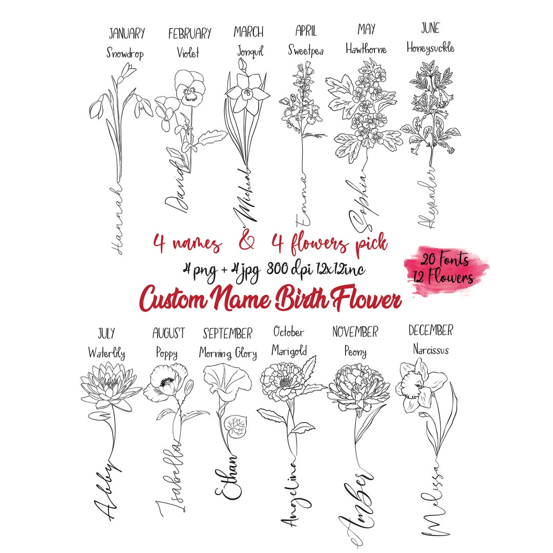 Custom Name Design, Tattoo Design Custom, Birth Flower Tattoo, Birth ...
