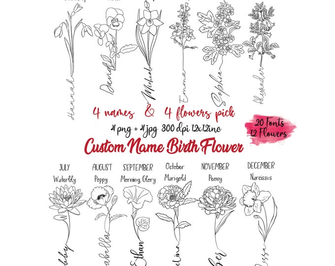 Custom Name Flower Part 2 Birth Flower Gift Tattoo Comission SVG Floral ...