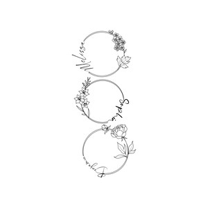 2 Names Birth Month Flowers Wreath Tattoo Art , Custom Name , Line Art ...