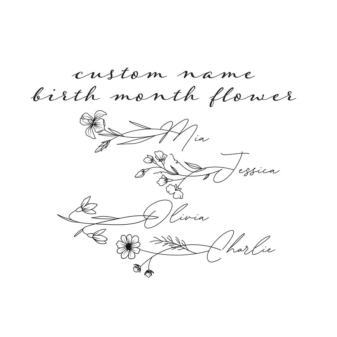 Custom Birth Flower Name Tattoo Design: Floral PNG (digital ...