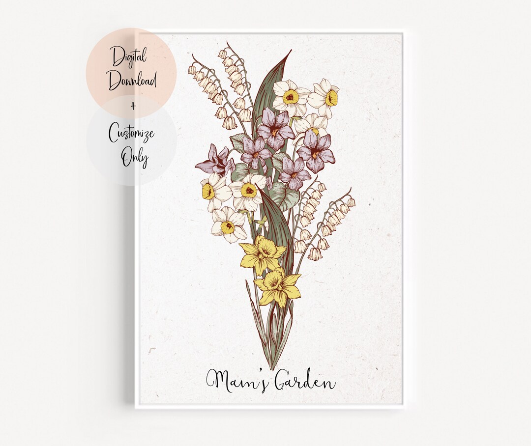 CUSTOM Birth Flower Bouquet, Birth Month Flower Art, Family Flower ...