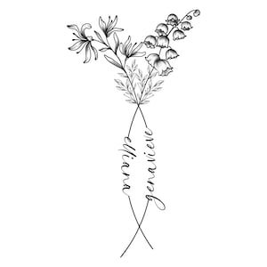 Custom Birth Flower Tattoo Design: Two Names, Line Art (digital File ...