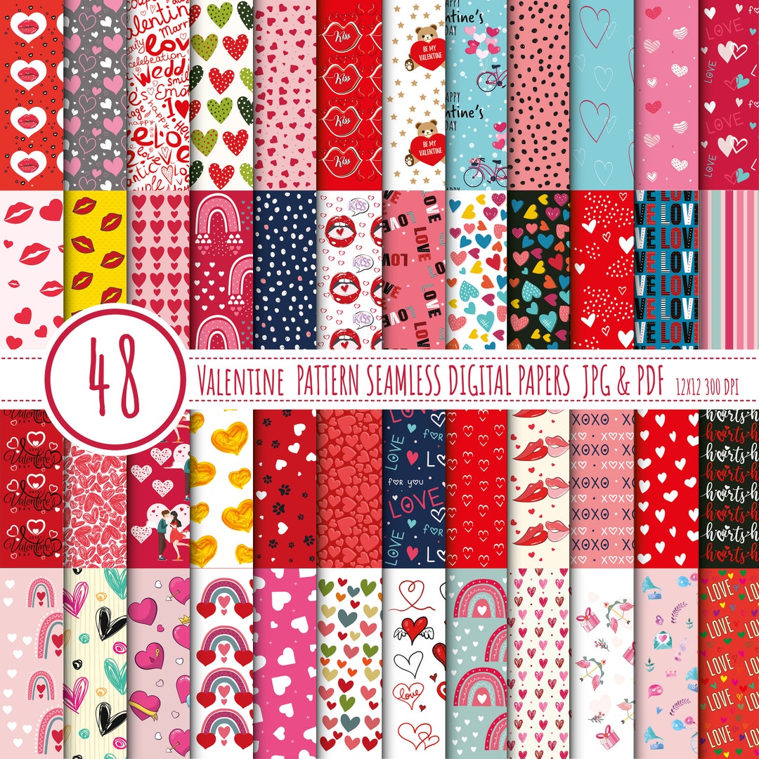Valentine Digital Paper, Valentine's Day Scrapbook Papers, Hearts ...