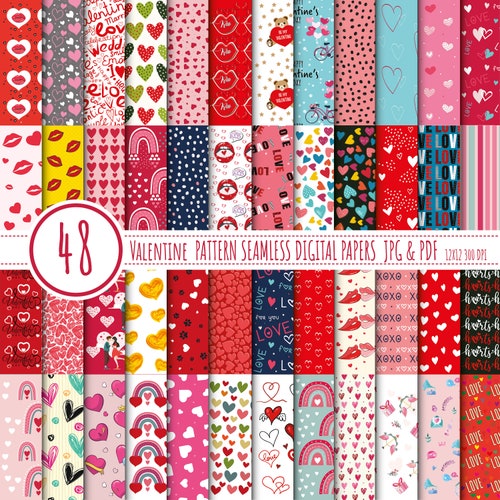 10 Valentine Hearts Seamless Digital Papers Scrapbook Paper - Etsy