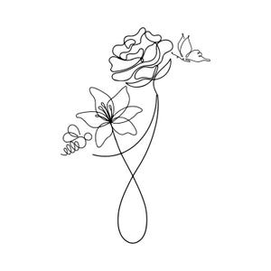 Birth Flower Tattoo Design, Hugging Line Art Birth Flowers, Line ...