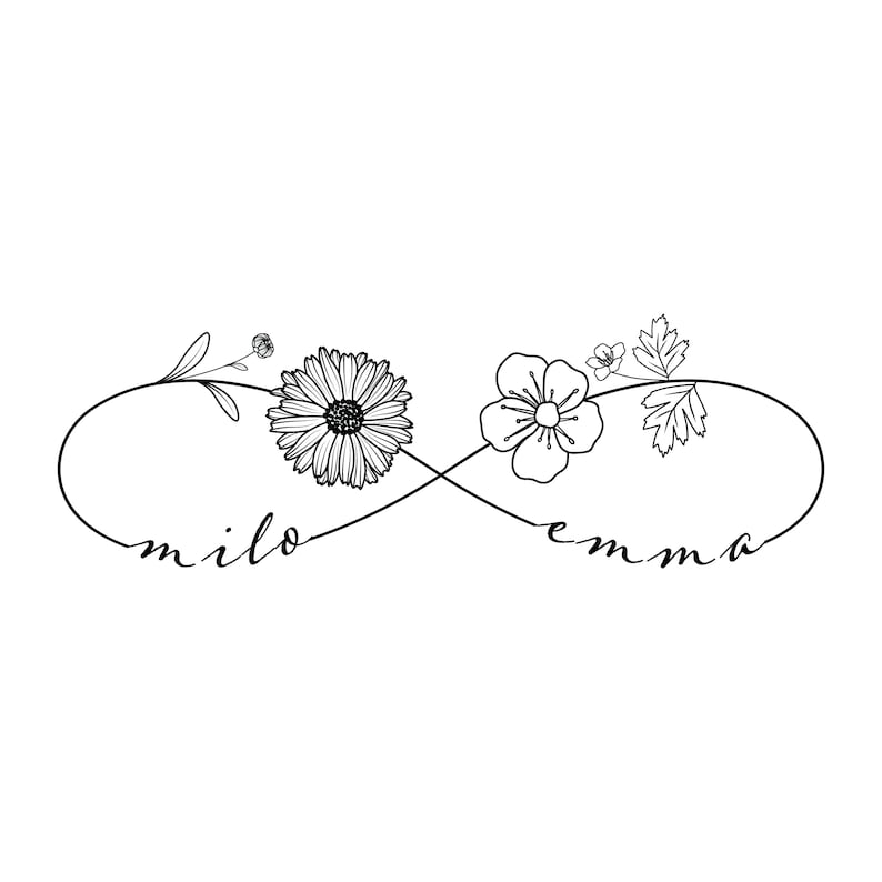 Custom Birth Month Flowers Infinity Tattoo Design , 2 Names ...