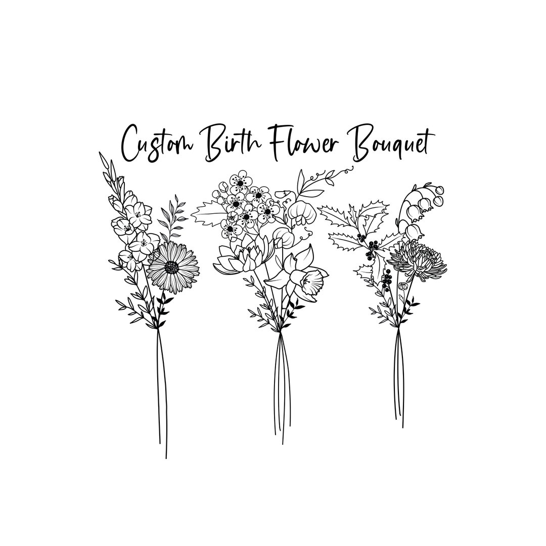 Custom Birth Flower Bouquet Tattoo Design: Family Floral Print (digital ...