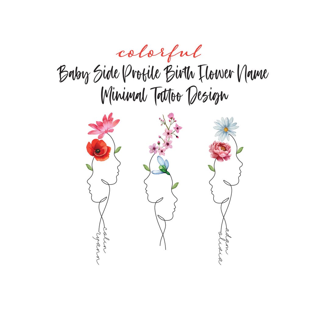 Custom Baby Birth Flower Bouquet Print, Side Profile Design (digital ...