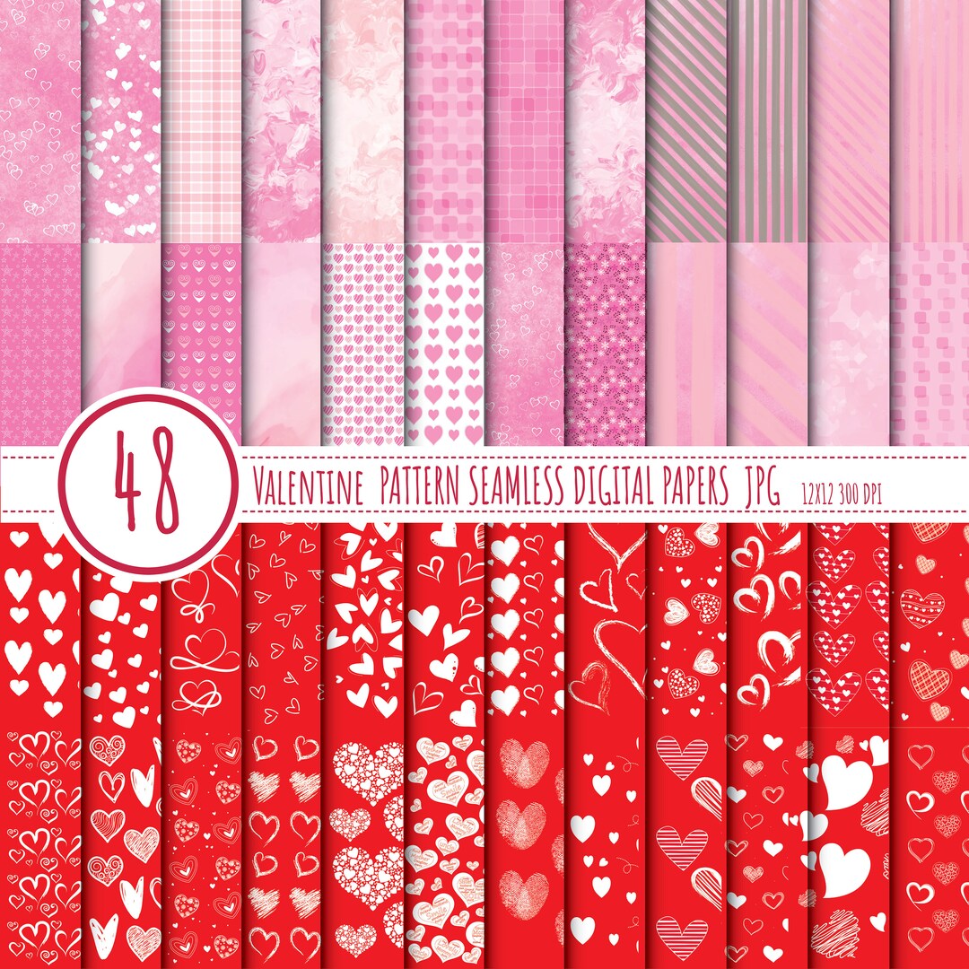 Valentine Digital Paper, Valentine's Day Scrapbook Papers, Hearts ...