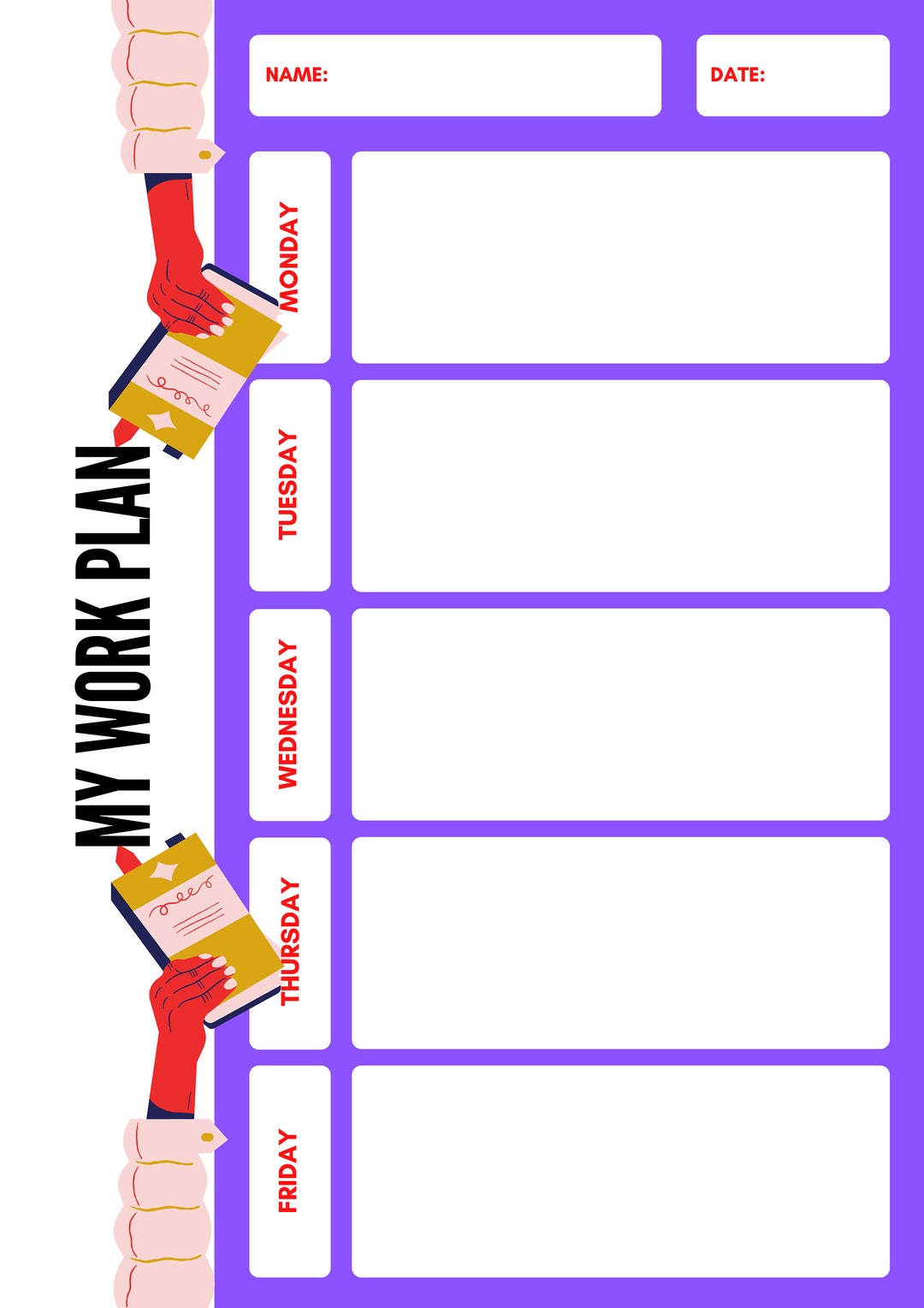 Weekly Productivity Work Plan | One-page Work Organiser | Minimal ...