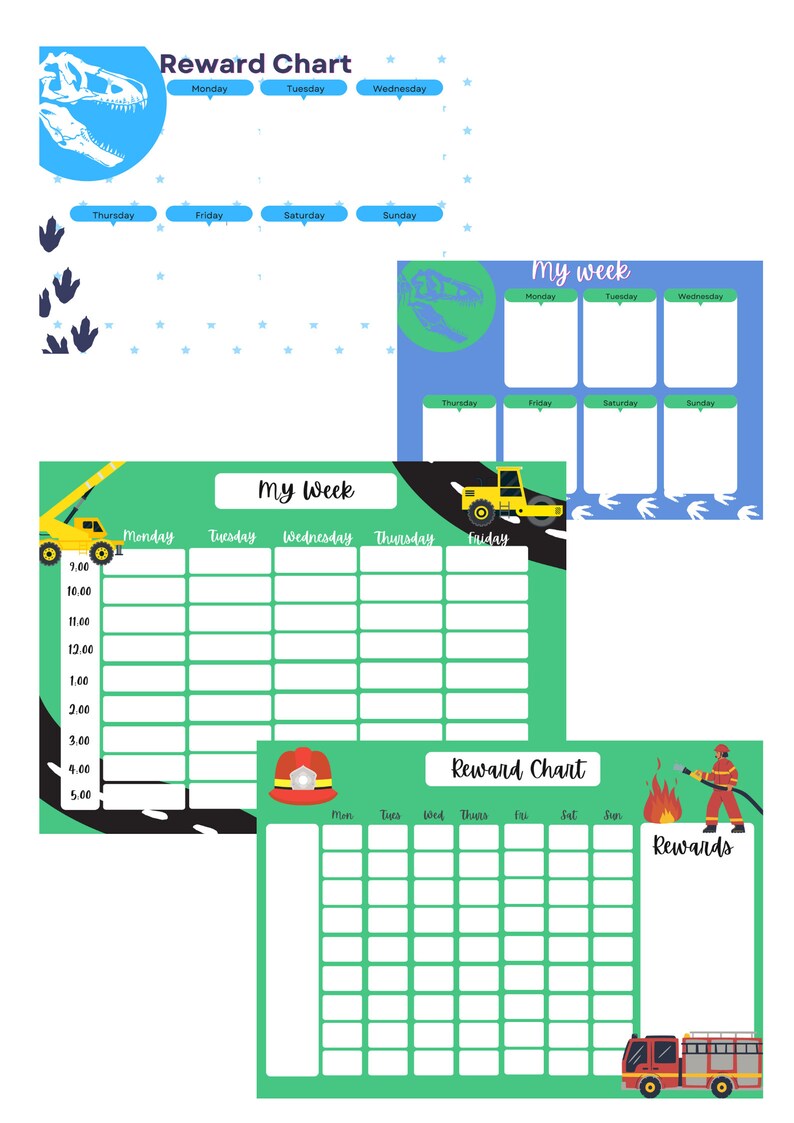 Daily Routine Reward Charts 18 Different Designs for Boys and Girls - Etsy