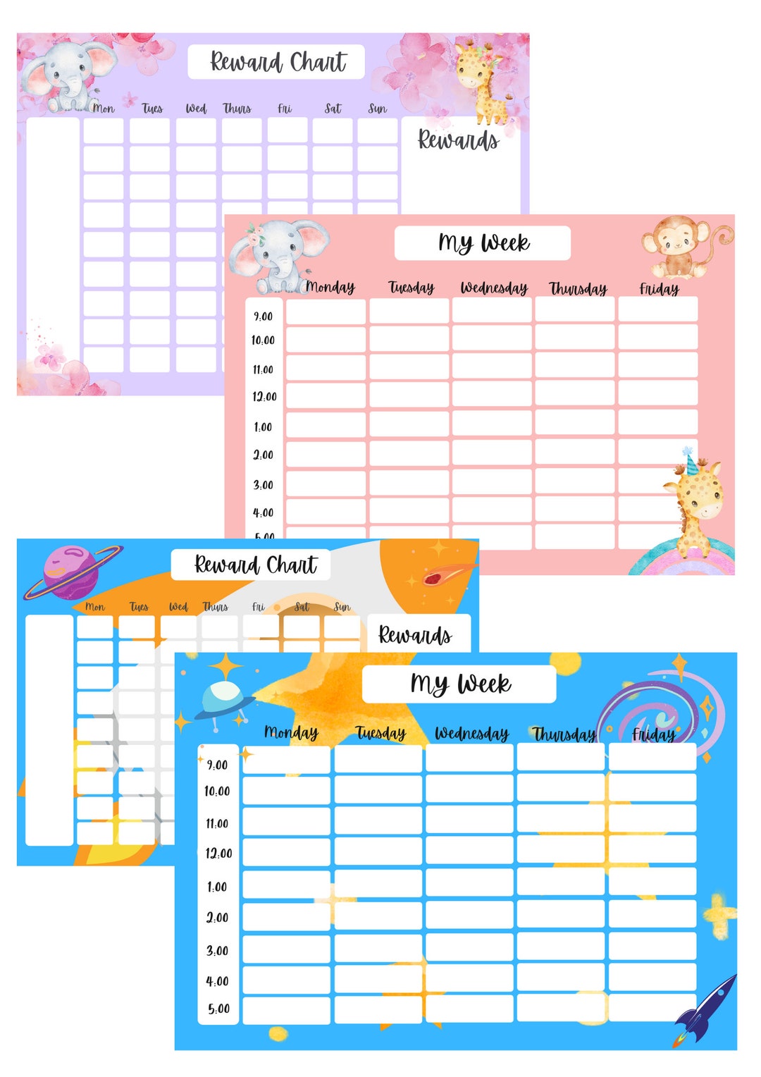 Daily Routine Reward Charts 18 Different Designs for Boys and Girls - Etsy