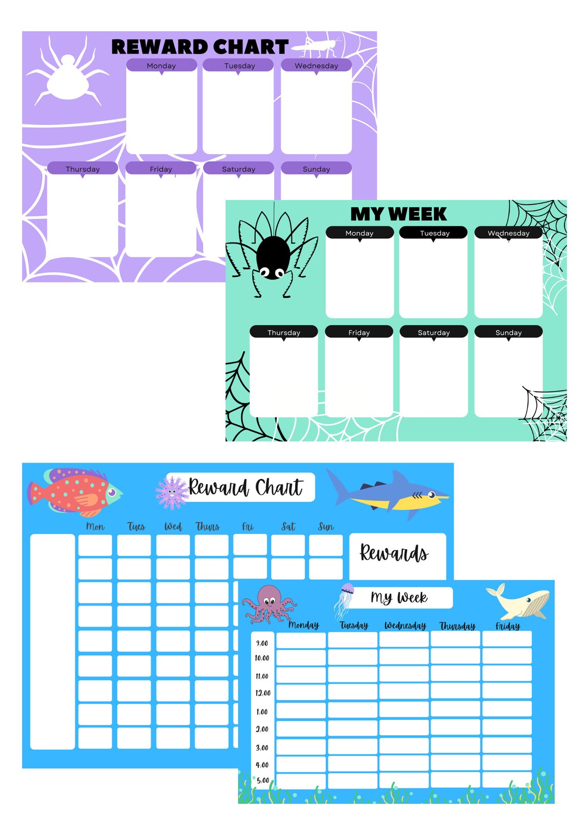 Daily Routine Reward Charts 18 Different Designs for Boys and Girls - Etsy