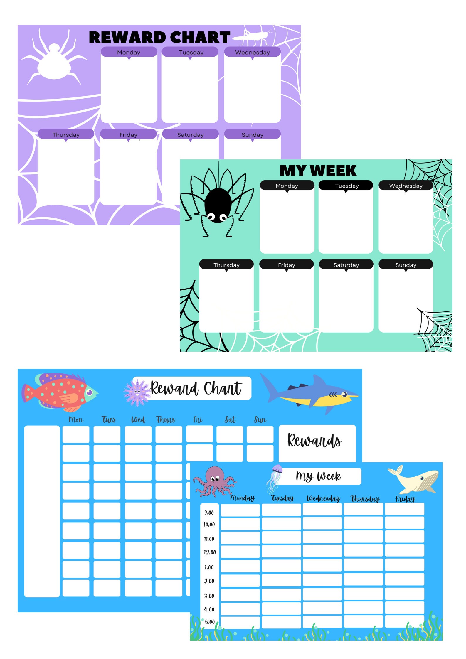 Daily Routine Reward Charts 18 Different Designs for Boys and Girls - Etsy