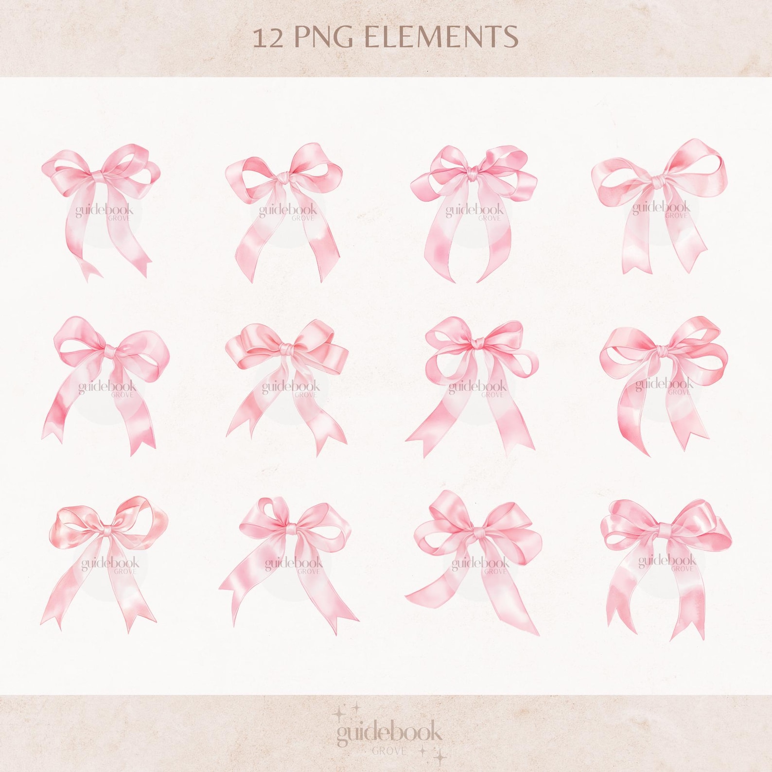 12 Watercolor Pink Pastel Coquette Bows Clipart, Minimal Girly Preppy ...