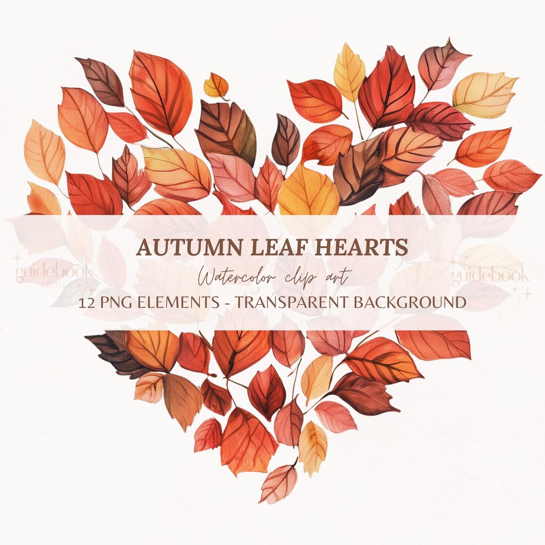 Watercolor Autumn Leaf Heart Clipart, Fall Clipart, Autumn Decor ...