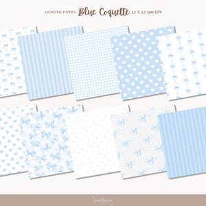Blue Bow Digital Paper Pack, Coquette Aesthetic, Ribbon Pattern ...