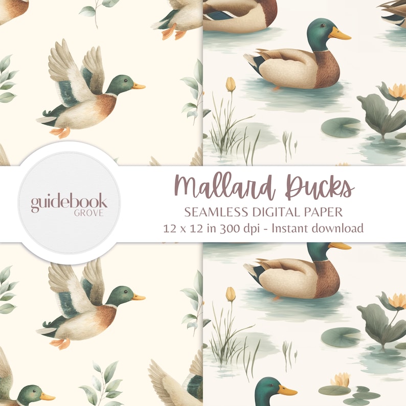 Mallard Duck Digital Paper, Chinoiserie, Duck Pattern, Fabric, Baby ...