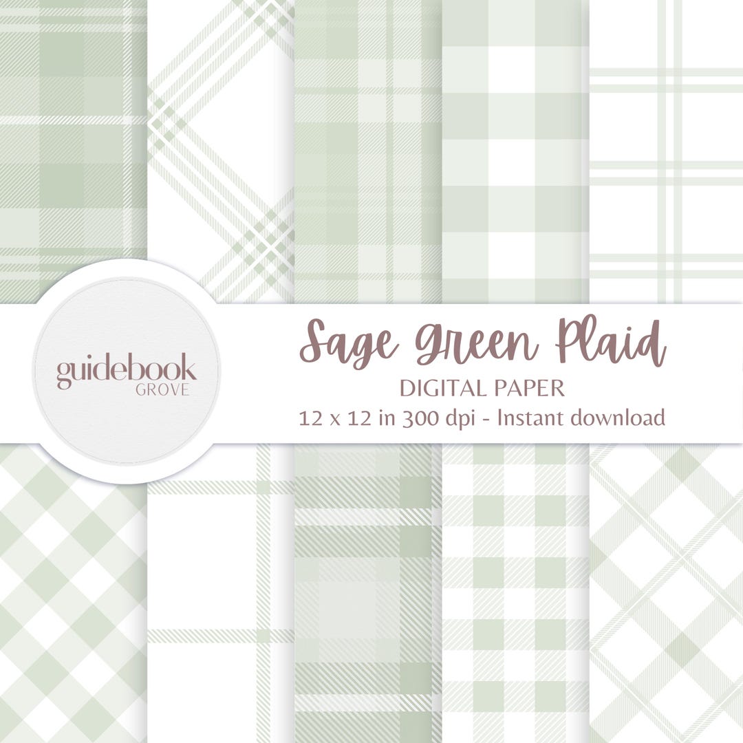 Sage Green Plaid Digital Paper, Sage Backgrounds, Gingham Patterns ...