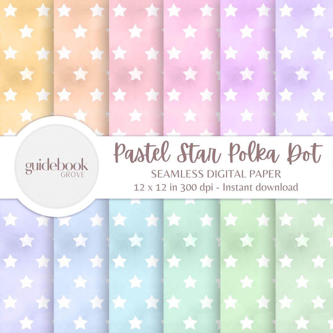 Pastel Star Polka Dot Watercolor Digital Paper Pack Pastel Rainbow Hues ...