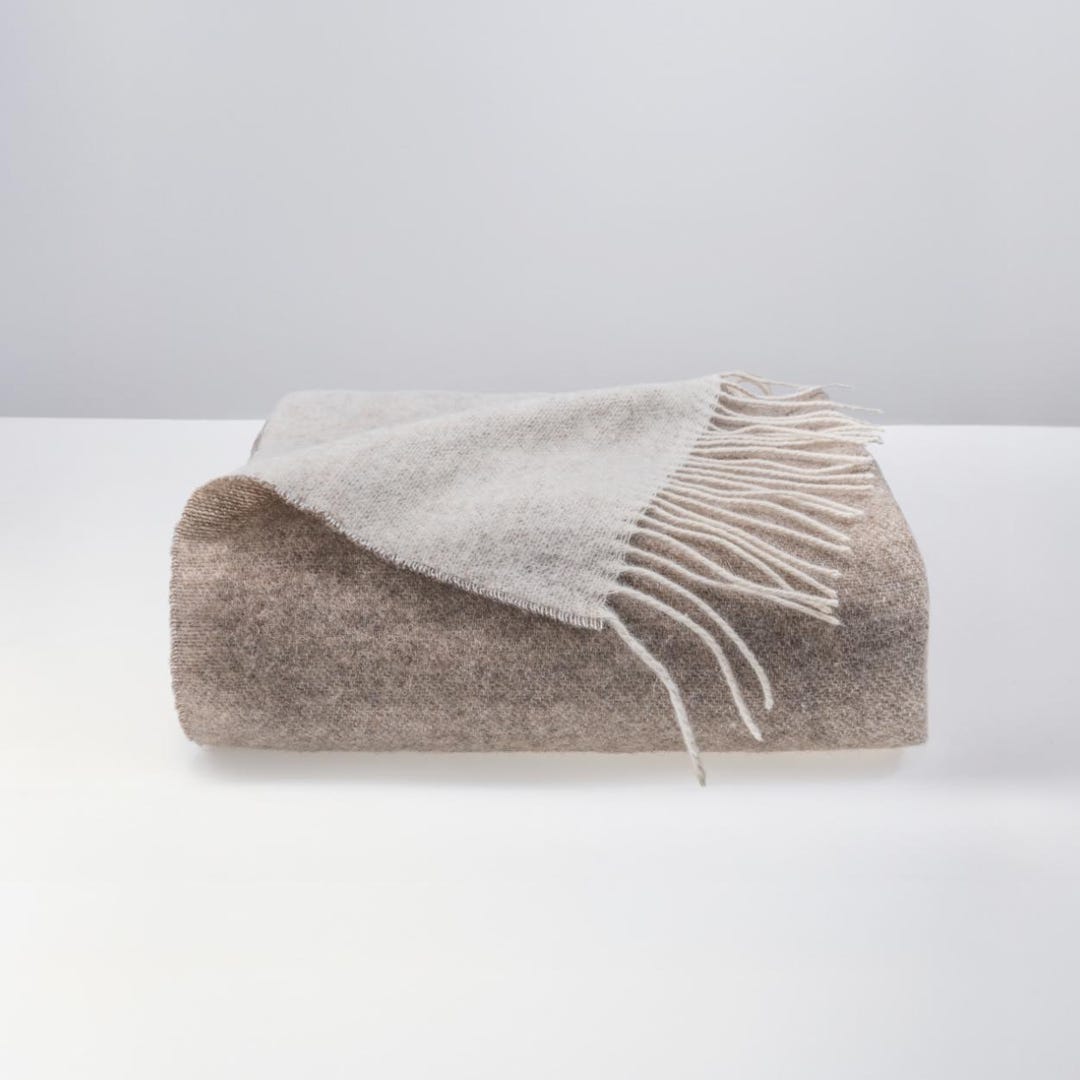 Superfine Merino Wool Blend Blanket, Double Faced Brown and Chrome Grey ...