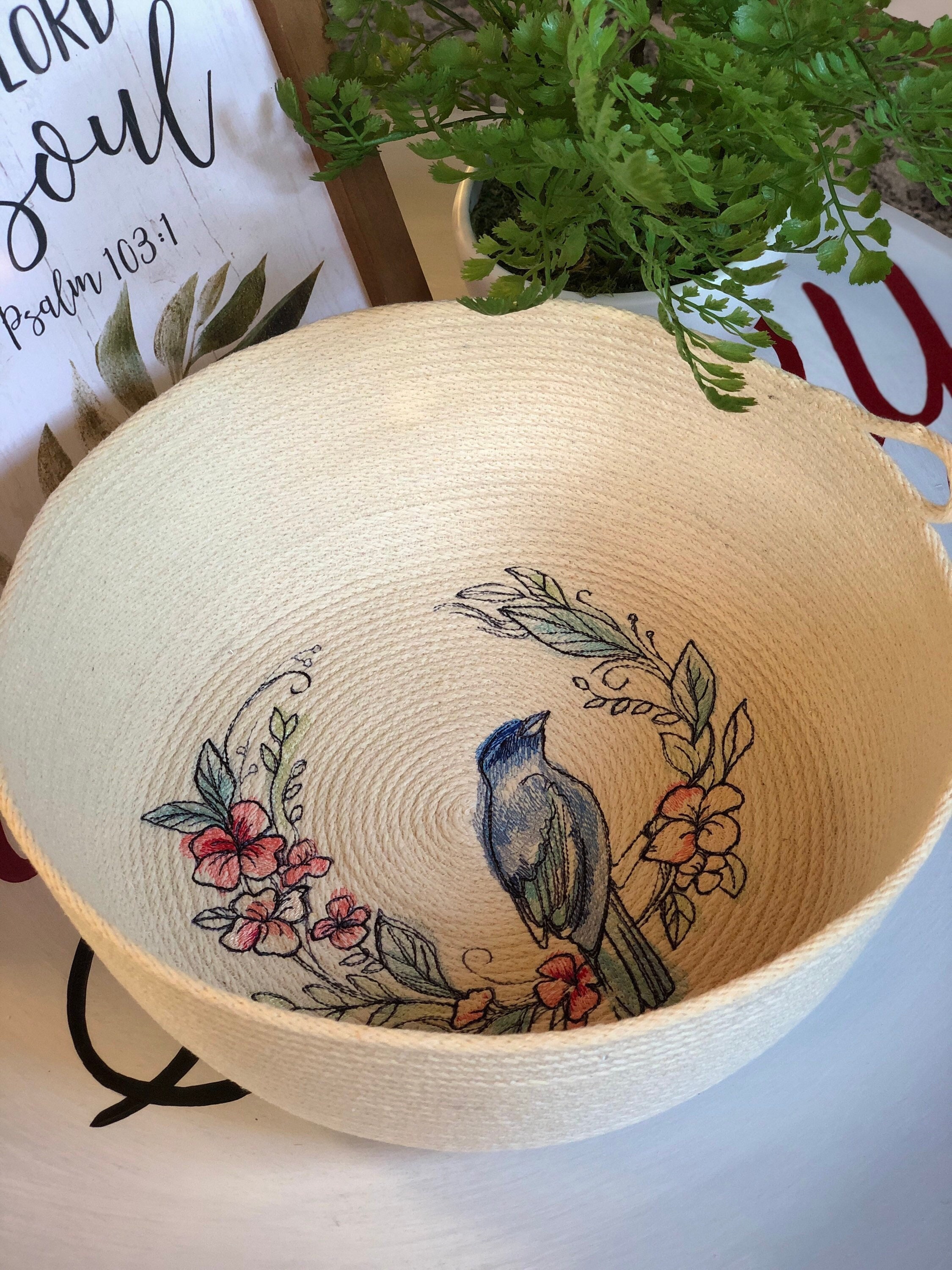 Rope Bowl, Embroidered Cotton Rope Bowl, Handcrafted Decorative Bowl ...