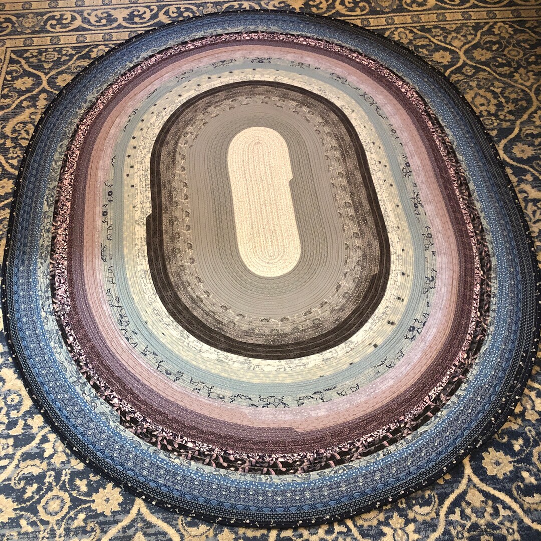 Handmade 100% Cotton Oval Rug, Farmhouse Rug, Jellyroll Rug, Blue ...