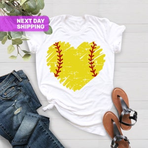 Distressed Softball Heart Shirt, Baseball Heart Shirt, Distressed ...