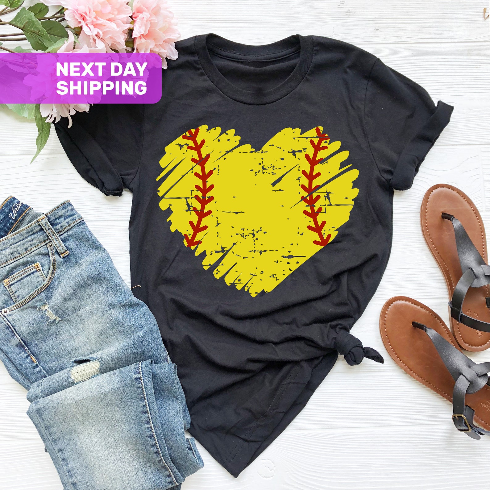 Distressed Softball Heart Shirt, Baseball Heart Shirt, Distressed ...