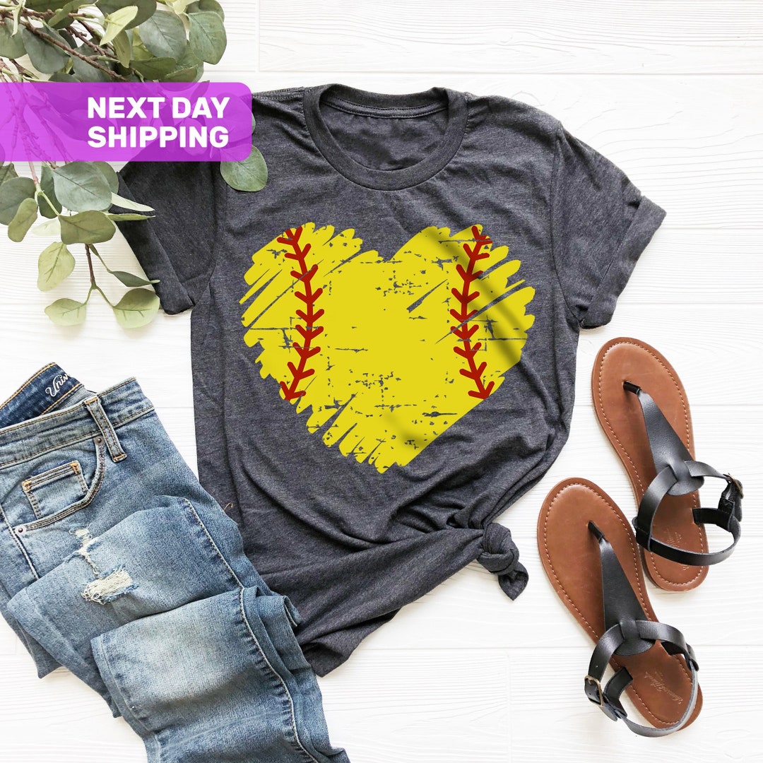 Distressed Softball Heart Shirt, Baseball Heart Shirt, Distressed ...