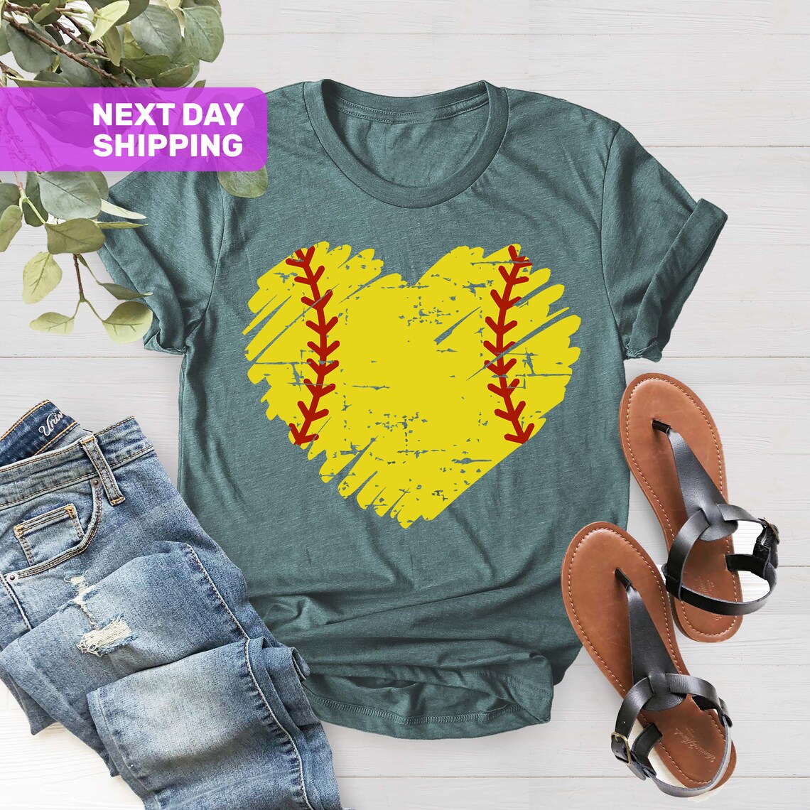 Distressed Softball Heart Shirt, Baseball Heart Shirt, Distressed ...