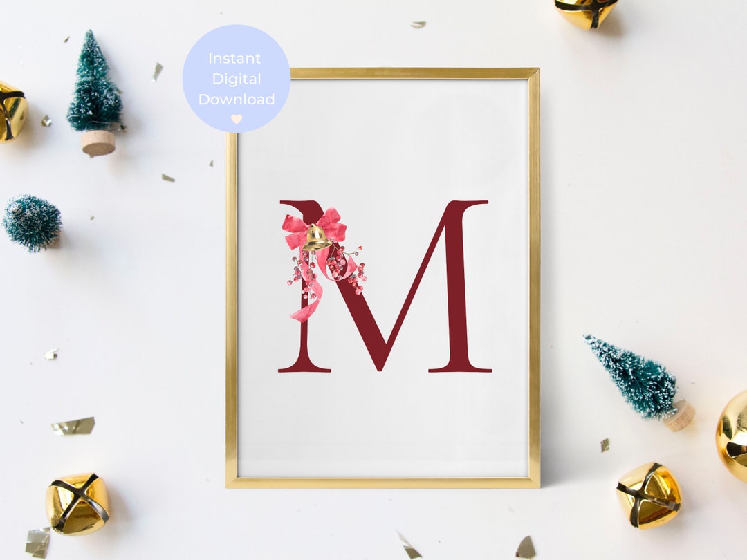 Letter M Printable Wall Art, Christmas Red Letter Print, Downloadable ...