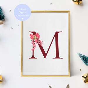 Letter M Printable Wall Art, Christmas Red Letter Print, Downloadable ...